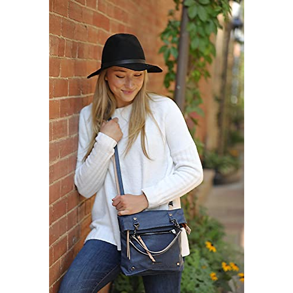 Sherpani Rebel, Cotton Canvas Crossbody Bag, Fashion Handbag, Vintage Tote Purse, Tote Bag, Stylish Purses, Daily Shoulder Bag, Fold-over Crossbody Purse for Women (Indigo)