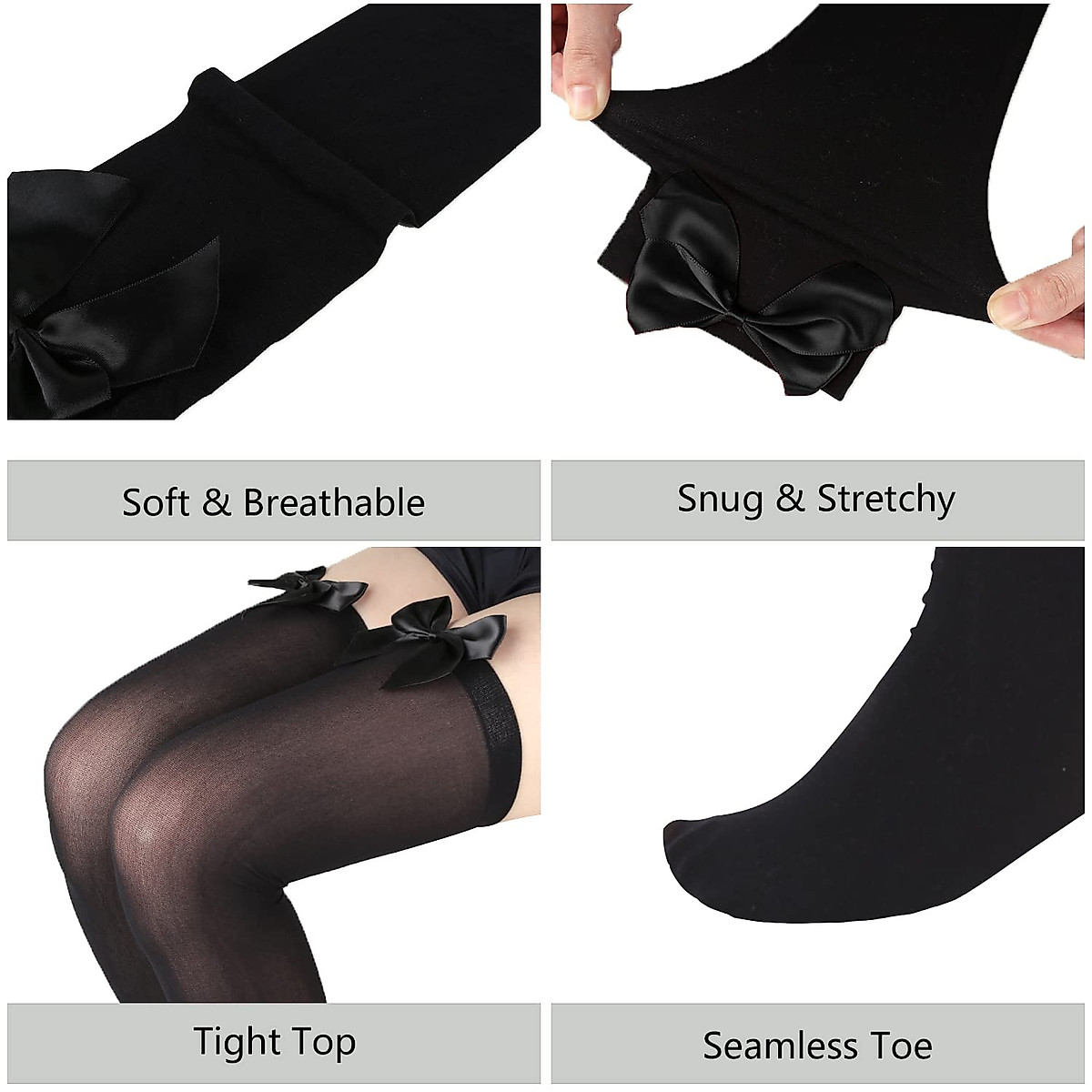 Benefeet Sox Sexy Women Stockings Opaque Thigh High Stockings with Hotpink Bow Ladies Girls Silky Nylon Stockings for Women Lingerie Sheer Stockings Solid Tights Stay Up Thin Over the Knee High Socks