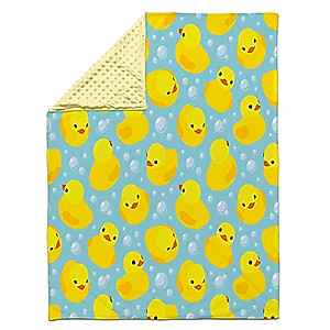 Loxloy Cute Yellow Ducks Printed Baby Blanket for Boys Girls Shower Gifts, Toddler Newborn Soft Plush Double Layer Blanket with Dotted Backing, Unisex Receiving Blanket, 30 x 40 Inch