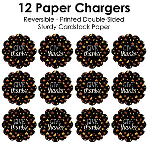 Big Dot of Happiness Give Thanks - Thanksgiving Party Round Table Decorations - Paper Chargers - Place Setting for 12