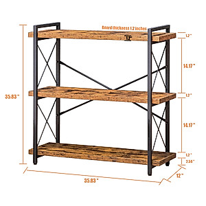 BCLOUDNEST Bookshelf, 3 Tier Book Shelf, Industrial Bookcase for Living Room, Home Office and Kitchen
