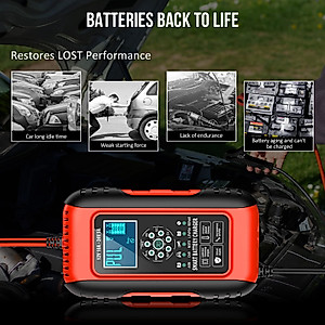 10A 12V/24V Trickle Charger, Smart Automatic Battery Automotive 7-Stage Charging Battery Maintainer with Pulse Repair Function, for Car Truck Motorcycle Lawn Mower Boat