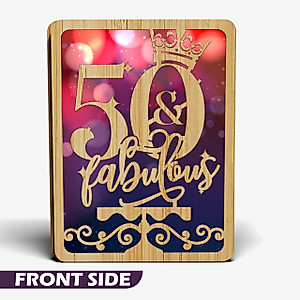 50th Birthday Cards For Women - | Made From Real Bamboo | 6" X 4.5" - 1 Pack (Envelope Included) | Laser Cut, Party Themed 50th Birthday Card for Wife, Mom, Aunt, Sister, Friend, her etc.