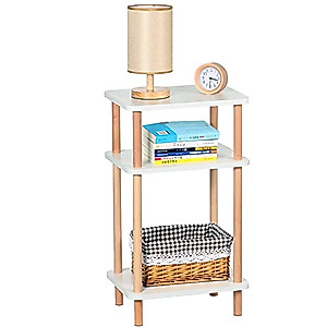 exilot 3-Tier Side Table, Tall End Table with Storage Rack, Wooden Bedside Table for Living Room Bedroom Office No-Tool Assembly White.