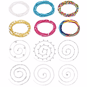 TOBENY 12PCS Waist Beads Waist Chain for Women Beach Bikini Belly Chain Colorful Summer Body Chains Gold Silver Bead Waist Chains Summer Body Jewelry Set