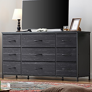 EnHomee Dresser, Dresser for Bedroom with 9 Drawers, Wide Dresser TV Stand for 55” TV Stand for Bedroom Dresser Long Dressers & Chests of Drawers, Metal Frame&Wood Top, Closet, Hallway, Charcoal Black