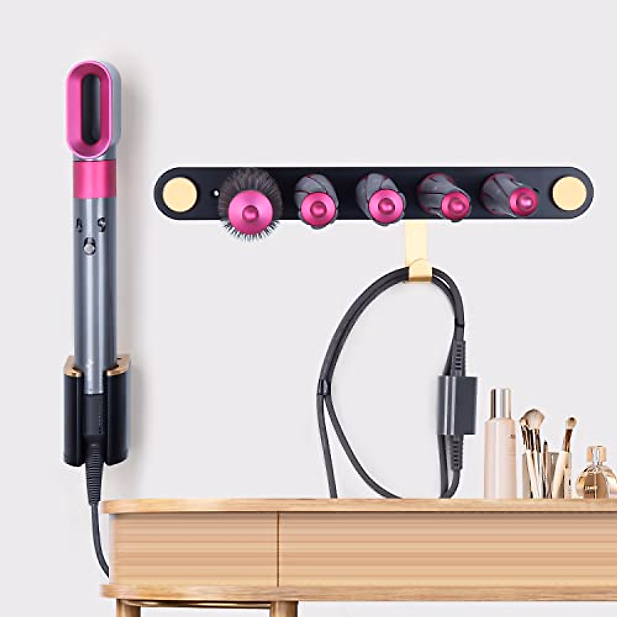 Dyson Airwrap Holder Wall Mount, Storage Holder for Dyson Airwrap Complete, Curling Iron Attachments Rack Dyson Airwrap Organizer, Dyson Airwrap Stand for Bathroom Hair Tool Holder Black, UEMUSI