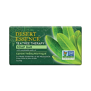 Desert Essence Tea Tree Therapy Cleansing Soap Bar - Plant-Based with Sustainable Palm Oil, Eco-Harvest® Tea Tree, Jojoba Oil, Aloe – Safe for Sensitive Skin, Face & Body, Vegan, Cruelty-Free