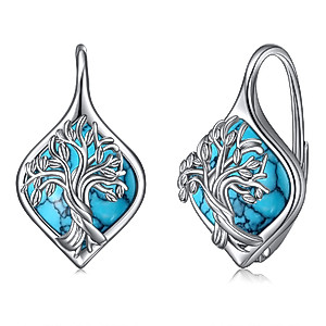 WINNICACA Sterling Silver Dangle Tree of Life Turquoise Earrings for Women