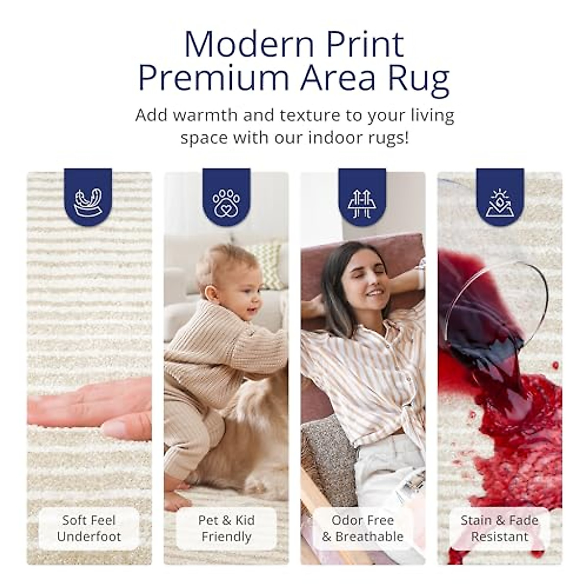 Abani Nuevo Collection Area Rug - Modern Arch Beige/Cream Pattern - 6'x9' - Easy to Clean - Durable for Kids & Pets - Non-Shedding - Medium Pile - Soft Feel - for Living Room, Bedroom & Office