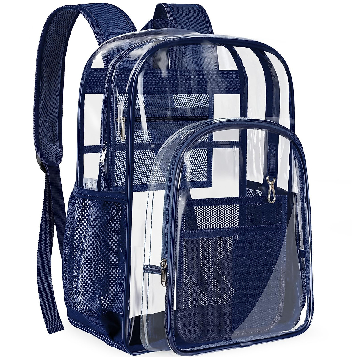 PAMANO Clear Backpack Transparent Heavy Duty See Through Bag for College Work Stadium Concert Travel Security, Navy