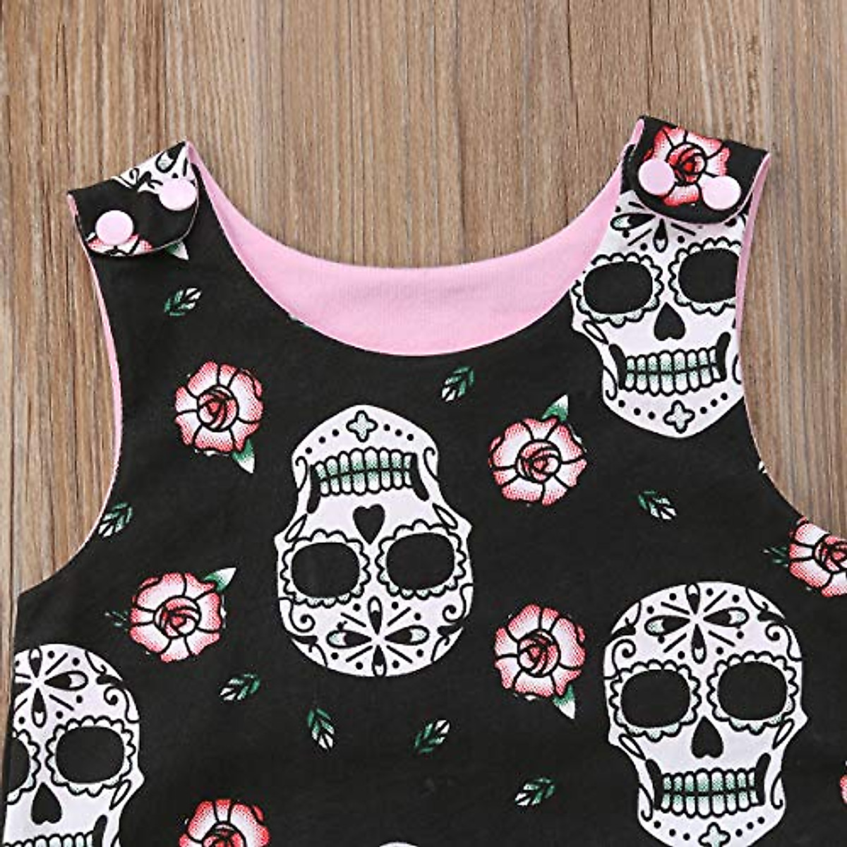 Newborn Infant Baby Girl/Boy Halloween Clothes Skull Floral Romper Jumpsuit Sleeveless Bodysuit Headband Outfit (0-6M, Black)