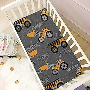 Mazeann Build Truck Car Crib Sheets Soft Breathable Fitted Baby Crib Sheets Mattress Cover for Girl Boys, 52" x 28" x 9"