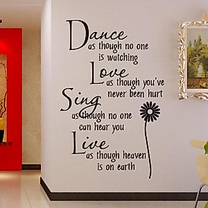 CUGBO Dance Love Sing Live Wall Decal Quotes Removable Vinyl DIY Wall Stickers Home Living Room Art Decor