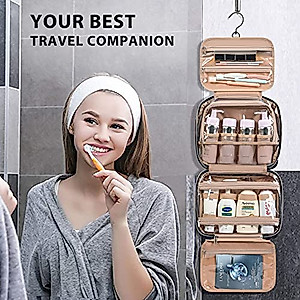 SOVICO Large Travel Toiletry Bag for Women with Extra 4 Travel Bottles, Hanging Toiletry Bag with 360° Rotatable Hook, Travel Bag for Full-Sized Cosmetic Bag with Makeup Brush Compartment-Black