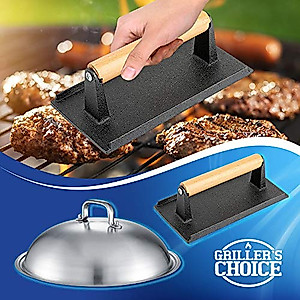 Grillers Choice Griddle Accessories, Flat Top Grill Accessories.Commercial Quality Cast Iron Grill Press and Melting Dome. Griddle Grill Dome for Cooking and Griddle Cheese Press.