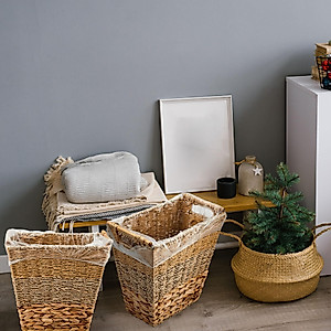 Mifoci 2 Pcs Wicker Trash Basket for Bathroom Woven Rattan Garbage Basket with 50 Plastic Garbage Bags, Boho Wicker Trash Can for Bathroom Kitchen Bedroom, Wicker Garbage Can(Multicolor)