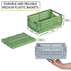 Plastic Crates for Storage Stackable – Set of 4 Collapsible Crates for Groceries, Books, Toys, Clothes, Makeup & More – Sleek Folding Pastel Crates for Organizing – Medium, 5.9" x 10" x 1.02"