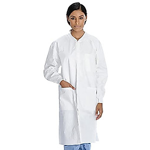 AMZ Medical Supply Disposable Lab Coats for Adults Small, White Medical Disposable Clothing 10 Pack, Splash-Proof SMS 40 GSM Lab Coats Disposable with Long Sleeves, Knit Collar, Cuffs, 3 Pockets