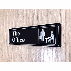 Nakimo The Office Sign Self-Adhesive Sign 9 X 3 Inch Door or Wall Sign Name Plate Acrylic (Black and White)