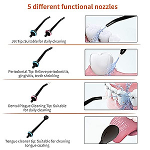 Water Flosser Cordless Teeth Cleaner, Portable Rechargeable IPX7 Waterproof Water Flossers for Teeth with 4 Modes 5 Jet Tips, Dental Oral Irrigator for Home & Travel - 300ML Detachable Water Tank.