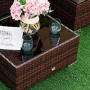 Outsunny 4-Piece Patio Furniture Sets Outdoor Wicker Conversation Set PE Rattan Sectional Sofa Set with Tempered Glass Coffee Table and Cushions for Backyard and Garden, Brown