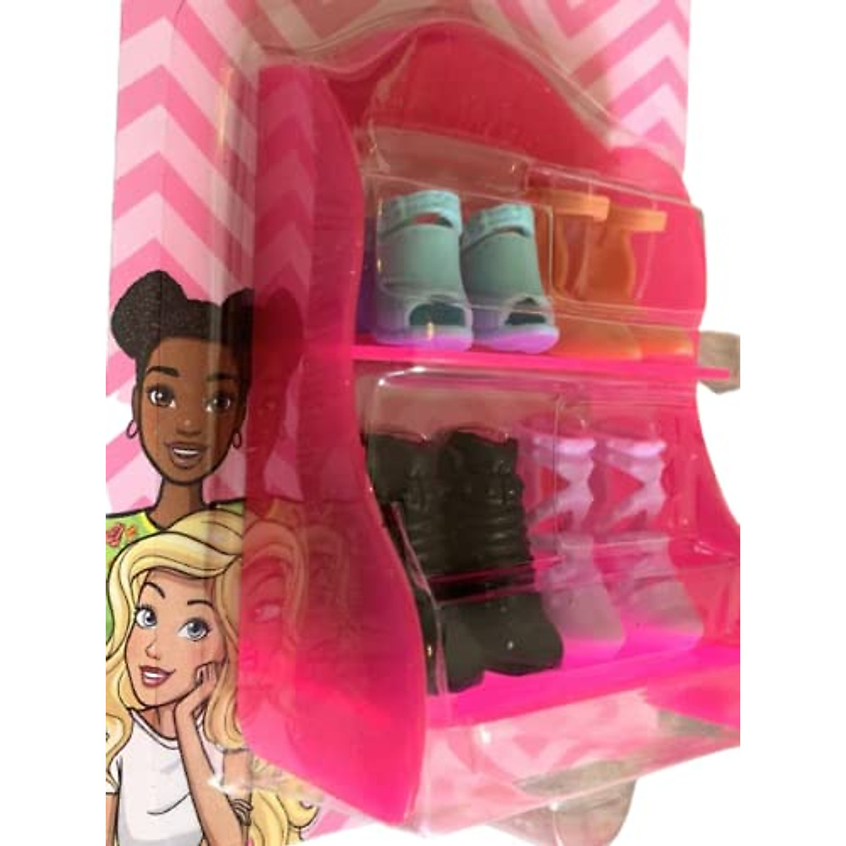 Barbie Shoe Pack - Pink Shelf with 4 Pairs of Barbie Shoes