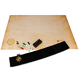 ENHANCE RPG Grid Mat - Tabletop DND Map (24x36 inch) Role Playing Dry Erase DND Mat Complete Gaming Set for Masters and Starters, Erasable Parchment Battle Grid Game Mat with Travel Pouch, Marker Kit