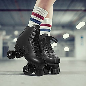 Nattork Women Roller Skates, Unisex Retro Quad Skates for Outdoor & Indoor, Double Row Skates for Girls - Black(Women 8.5 US)