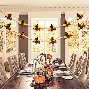 Thanksgiving Party Decorations - NO DIY - Thanksgiving Felt Turkey Wood Beads Garland Banner for Thanksgiving Indoor Outdoor, Rustic Farmhouse Thanksgiving Banner for Fireplace Mantle Wall Party