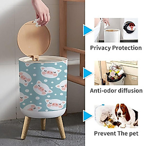 Small Trash Can with Lid for Bathroom Kitchen Office Diaper cute white happy face scandinavian a pastel blue Kids animals kawaii Bedroom Garbage Trash Bin Dog Proof Waste Basket Cute Decorative