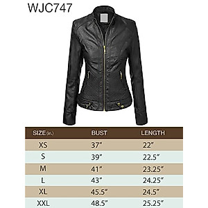 Lock and Love LL WJC747 Womens Dressy Vegan Leather Biker Jacket S BLACK