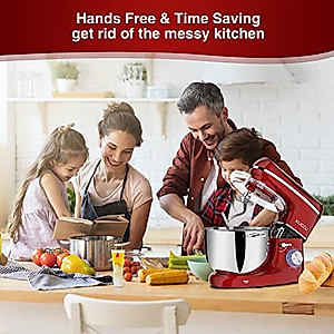 KUCCU Stand Mixer, 6.5 Qt 660W, 6-Speed Tilt-Head Food Dough Mixer, Kitchen Electric Mixer with Stainless Steel Bowl,Dough Hook,Whisk, Beater, Egg white separator (6.5-QT, Red)