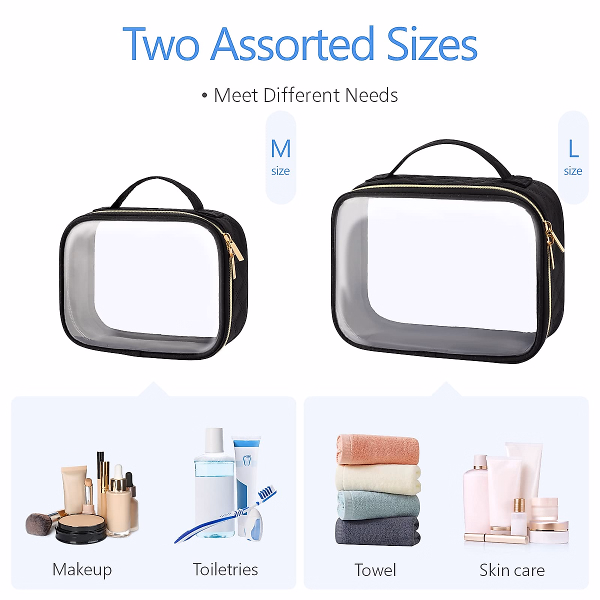 PACKISM Clear Makeup Bags - TSA Approved Toiletry Bag with Handle Large Opening, Clear Toiletry Bags for Traveling Travel Essentials, Clear Travel Bags for Toiletries, Black