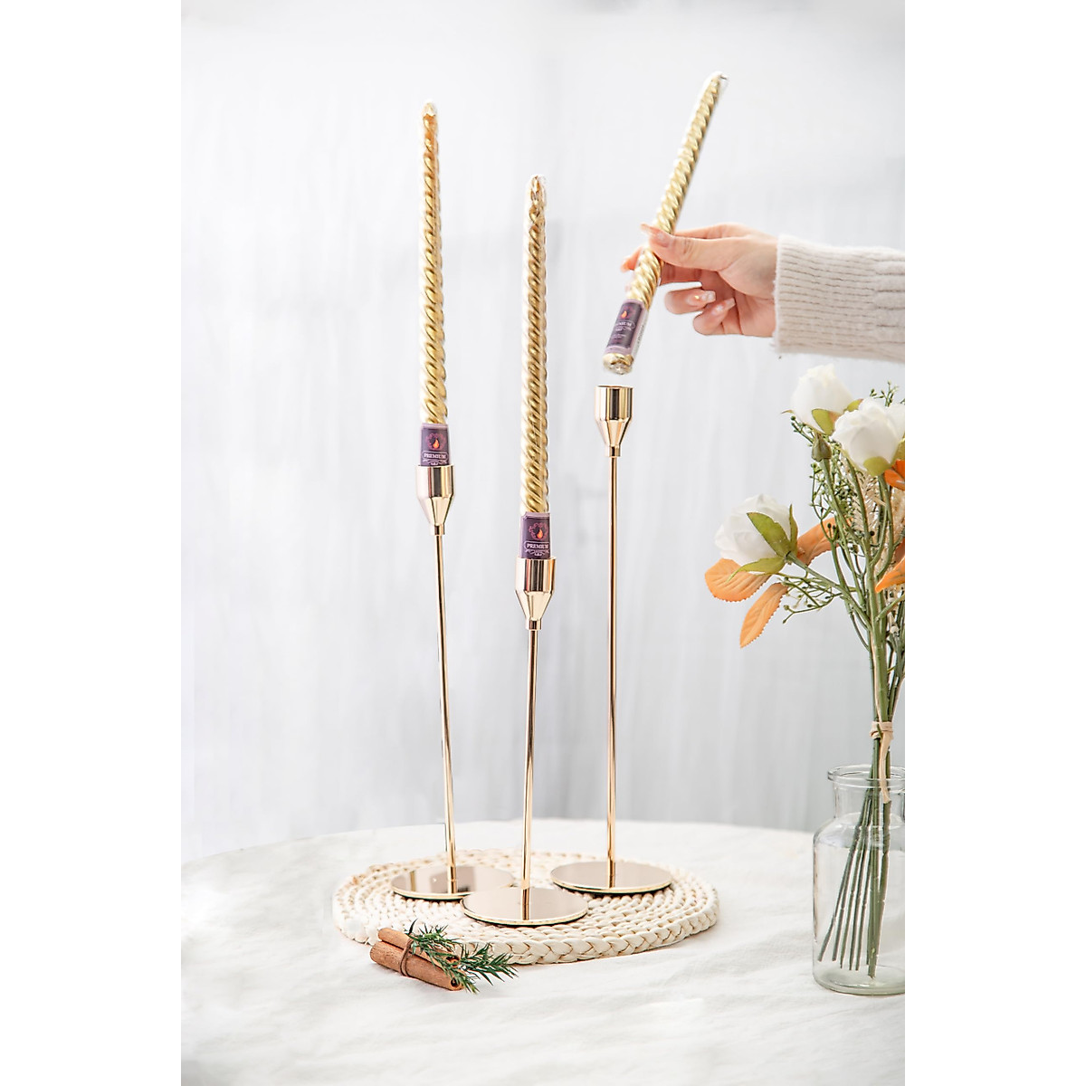 Aha Essentials - Spiral Wax Taper Candles Unscented Candlesticks Twisted Candles for Home, Wedding, Dinner Table | Pack of 6 Candle Sticks(Gold)