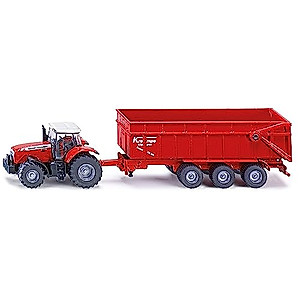 Massey Ferguson 8480 Dyna VT Tractor Red with Silver Top and Krampe Dump Trailer Red 1/87 (HO) Diecast Models by Siku SK1844