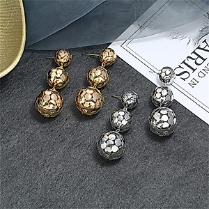 coadipress Disco Ball Earrings for Women Creative 60's or 70's Gold Silver Plated Disco Mirror Ball Earrings Costume Accessories for Halloween Party Personal Decoration (Gold Ball)