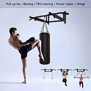 KDFJ Wall Mounted Pull Up Bar,Horizontal Bars, Home Gym Chin Up, Pull Up Training Bar Sport Fitness Sit-Ups Eqiuipments 6-Hole Design-Black