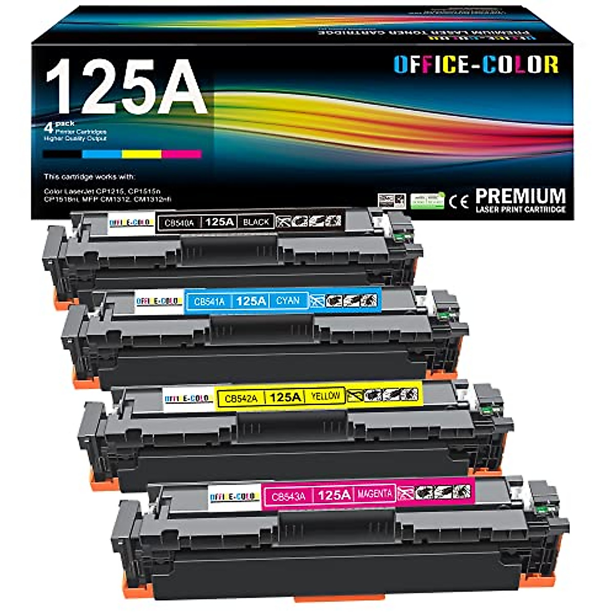 125A Toner Cartridges 4-Pack Replacement for HP Color Laserjet CM1312nfi CM1312 MFP ,Color Laserjet CP1215, CP1515, CP1518ni Printer Ink (Black,Cyan, Magenta, Yellow)