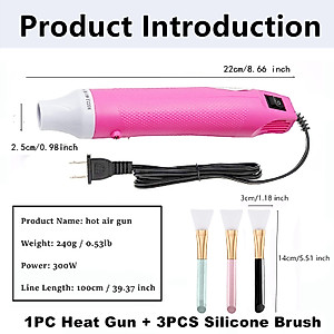 Heat Gun for Crafts, Mini Heat Gun for Epoxy Resin, 300W Portable DIY Acrylic Resin Craft, Dryer Crafts Heat Tool for Cup Turner, Shrink Wrapping, Crafts Embossing, Resin Bubble Remover (Pink)
