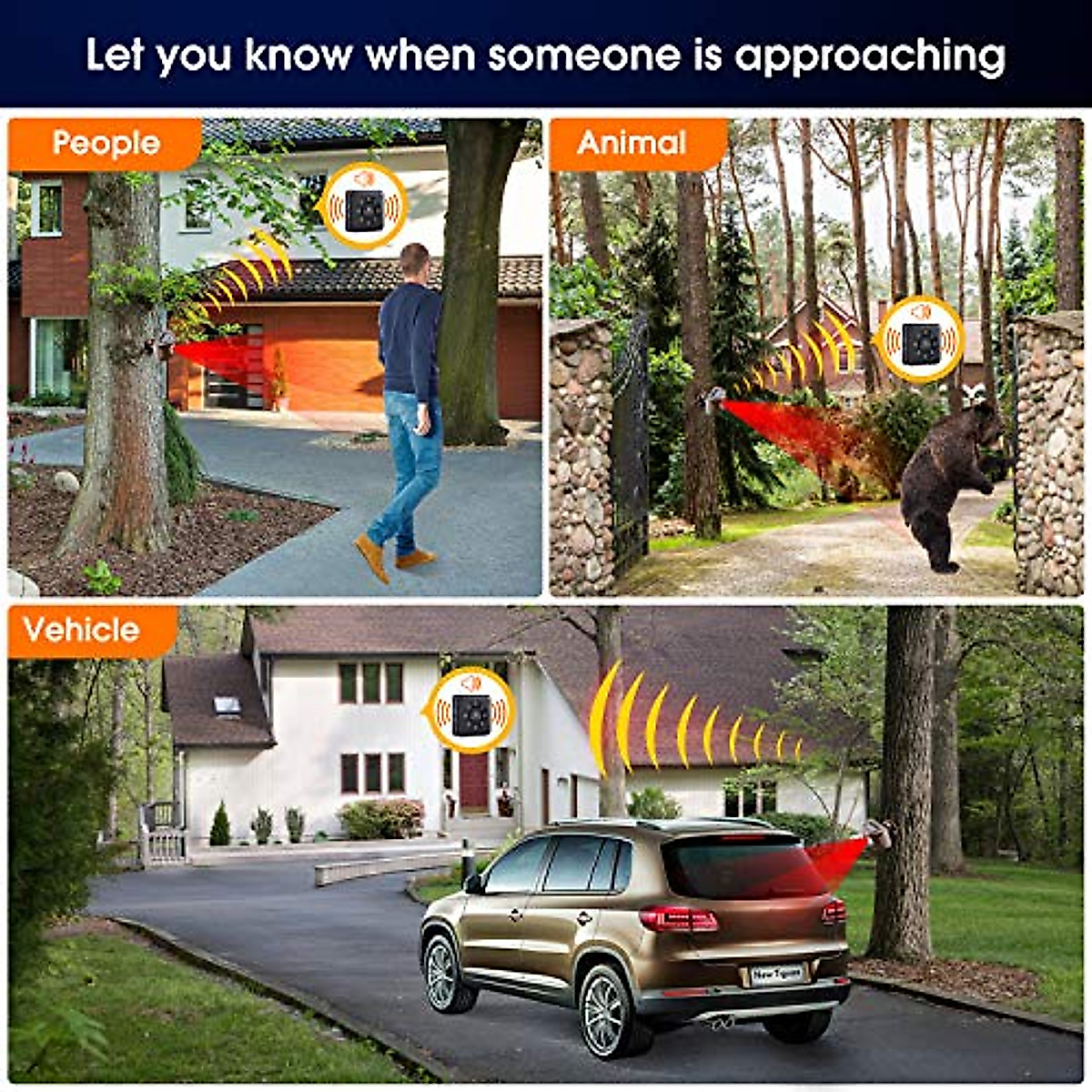 eMACROS Pairable 1/2 Mile Long Range Solar Wireless Driveway Alarm Indoor Outdoor Weatherproof Motion Sensor&Detector Security Alert System (2021 New)