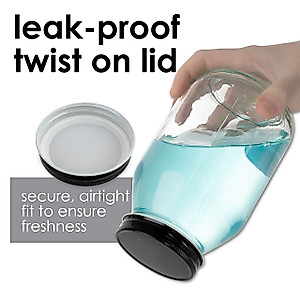 Kitchentoolz Mason Jar Lids, Regular Mouth, for Standard Mouth Mason Jars, Airtight Silicone Seal, Made in USA, Set of 4, Black