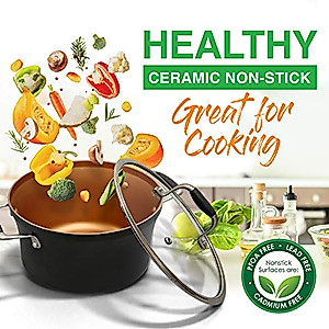 NutriChef Stackable Pots and Pans Set – 14-pcs Luxurious Stackable Cookware Set – Sauce Pans Nonstick Set with Lids– Healthy Food-Grade Copper Non-Stick Ceramic Coating - PTFE, PFOA, and PFOS Free