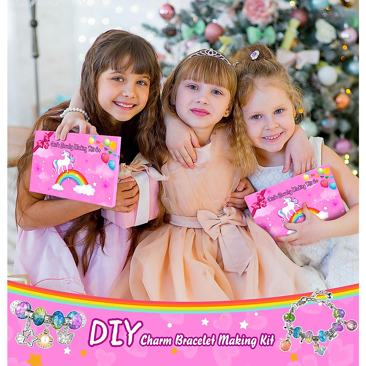 Girls Charm Bracelet Making Kit - 166 Pcs Unicorn Charms Bracelets Kits Kids Jewelry Supplies Make Set DIY Art Craft Set Creative Toys Birthday Gifts for Age 5 6 7 8 9 10 11 12 Year Old Girl Children