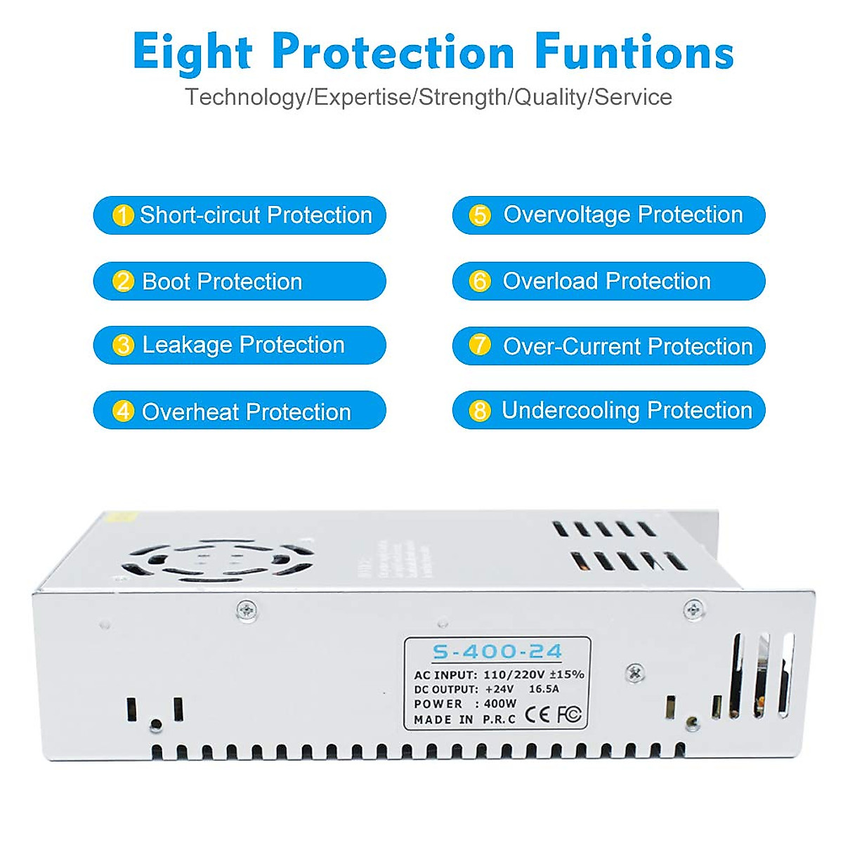 inShareplus 24V 16.5A 400W Universal Regulated Switching Power Supply, 100-240V AC to DC 24 Volt LED Driver, Converter, Transformer, Adapter for LED Strip Light, CCTV, Computer Project, 3D Printer etc