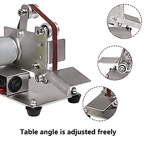 Mini Belt Sander Bench Metal Grinder Knife Making Small Electric Sharpening Machine with 10PCS Sanding Belt Tool Kit 7 Power Speed Polisher for DIY Wood Working Apex Edge Polishing Lijadora de Banda