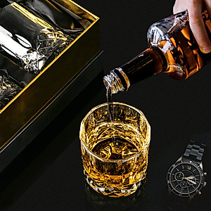 Old Fashioned Whiskey Glasses with Luxury Box, 10 Oz Rocks Glasses Barware for Scotch, Bourbon, Liquor and Cocktail Drinks - Set of 4