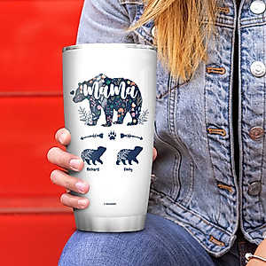 WASSMIN Personalized Tumbler Mama Bear Stainless Steel Cup With Lid 20oz 30oz Double Walled Vacuum Insulated Tumblers Customize Cubs Mother's Birthday Christmas Gifts For Best Moms Mother (2 Kids)