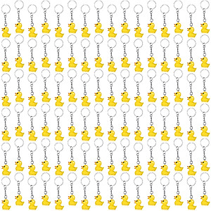 Plastic Duck Keychains Duck Party Favors Cute 3D Duck Chains Small Ducky Pendant Accessories for Birthday Party Baby Shower (Yellow, 96 Pack)