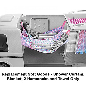 Barbie Replacement Parts Camper Playset - FBR34 ~ Replacement Soft Goods ~ Shower Curtain, Blanket, 2 Hammocks and Towel